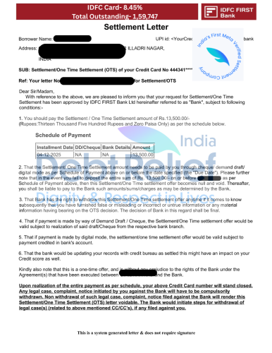 Real Settlement Letters | Debt Relief India